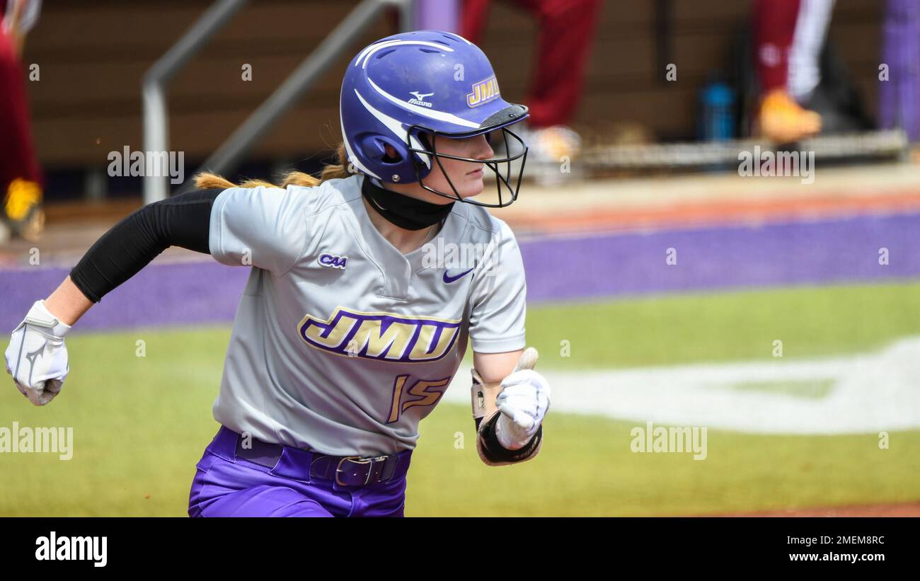 James Madison's Emily Phillips runs to first base during an NCAA ...