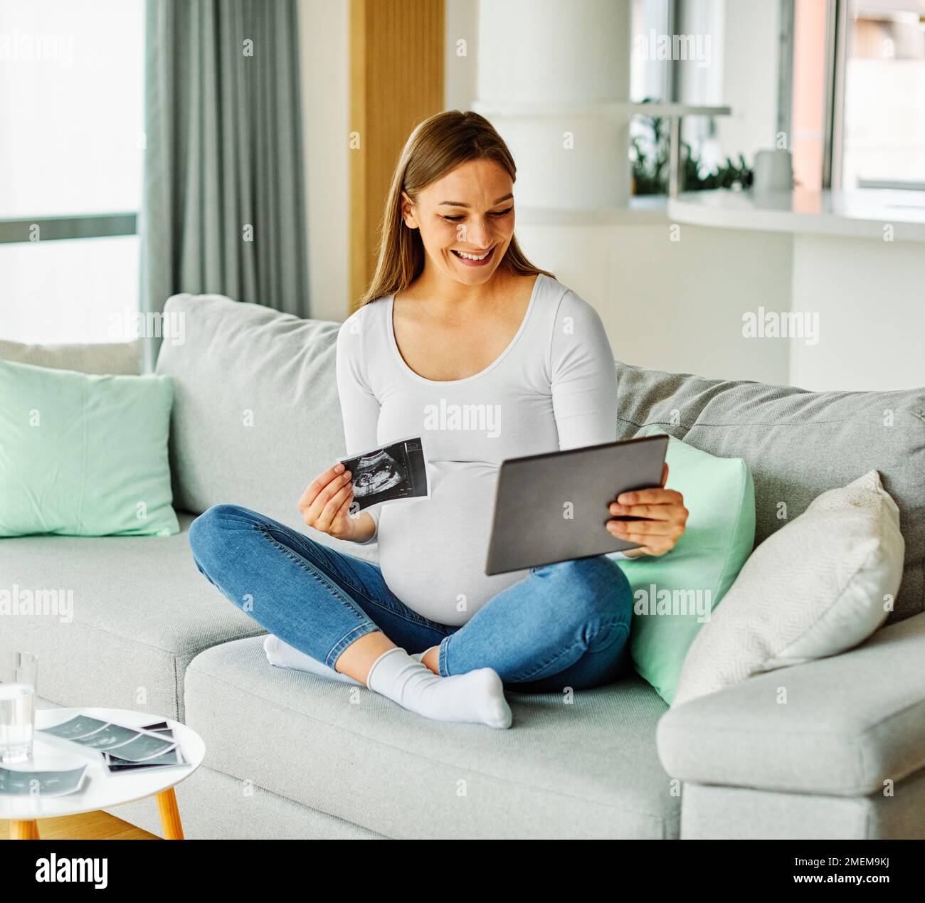 woman ultrasound pregnant mother holding female pregnancy baby belly ...