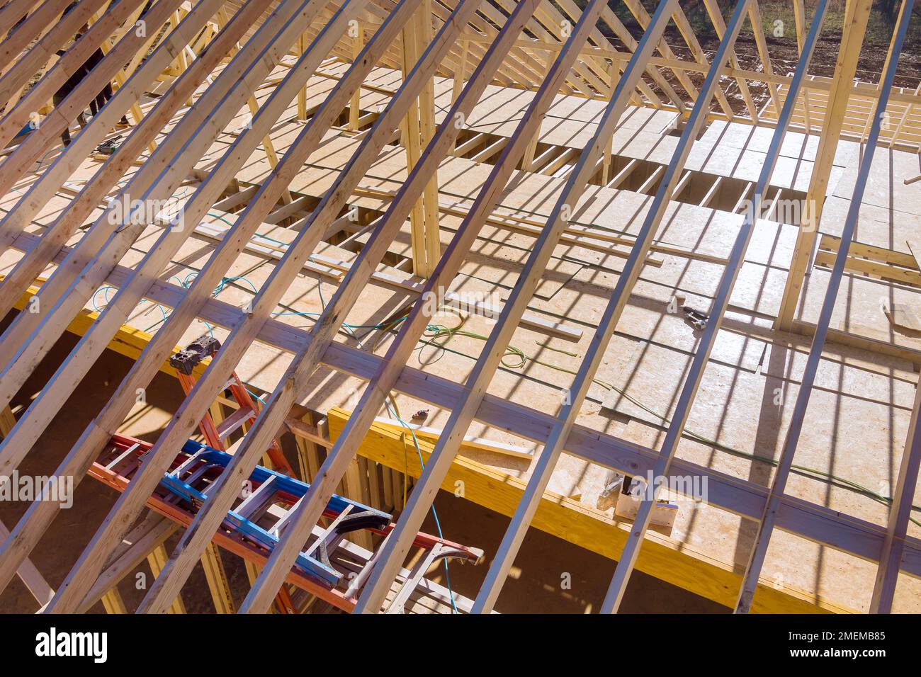 Details wooden roof frame at new house construction roofing Stock Photo ...