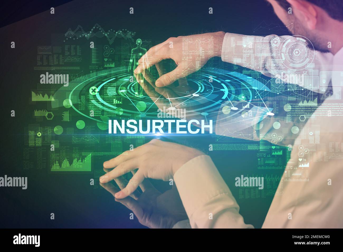 Businessman touching huge display concept Stock Photo - Alamy
