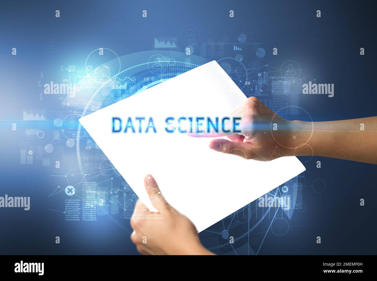 Hand holdig futuristic tablet , technology concept Stock Photo - Alamy