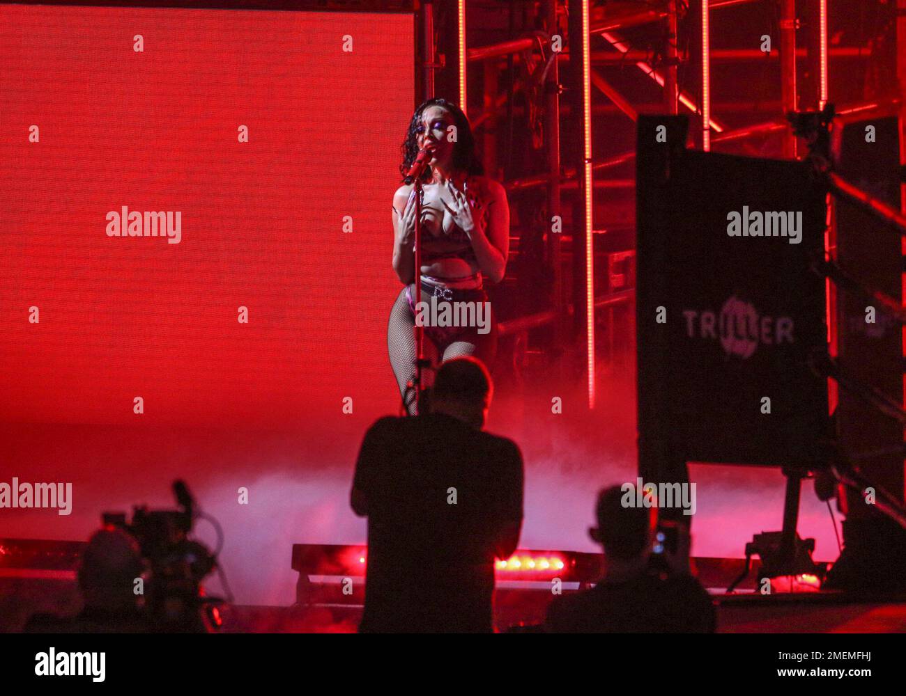 Doja Cat performs during the Triller Fight Club Night at Mercedes Benz ...