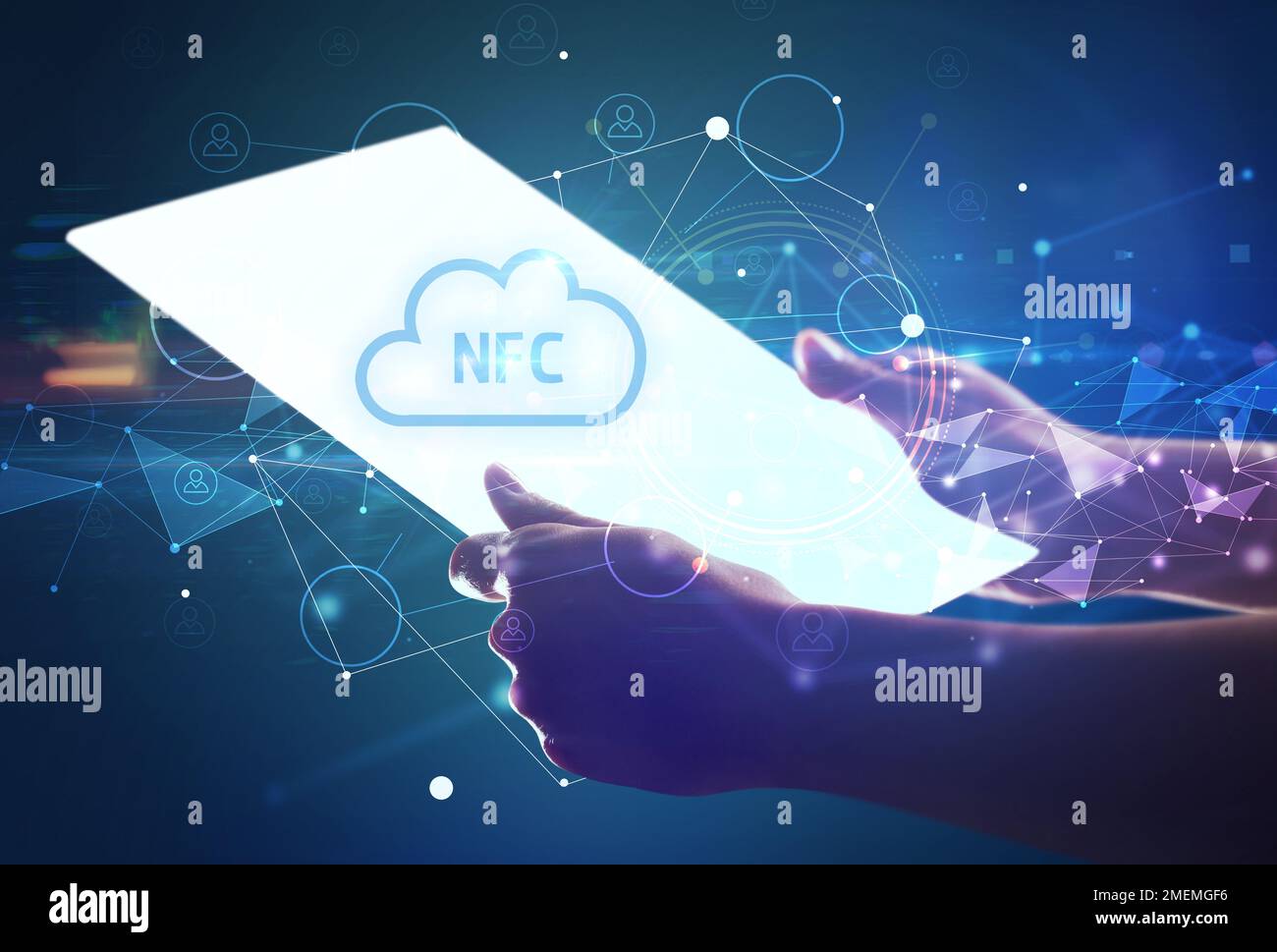 Hand holdig futuristic tablet concept Stock Photo - Alamy