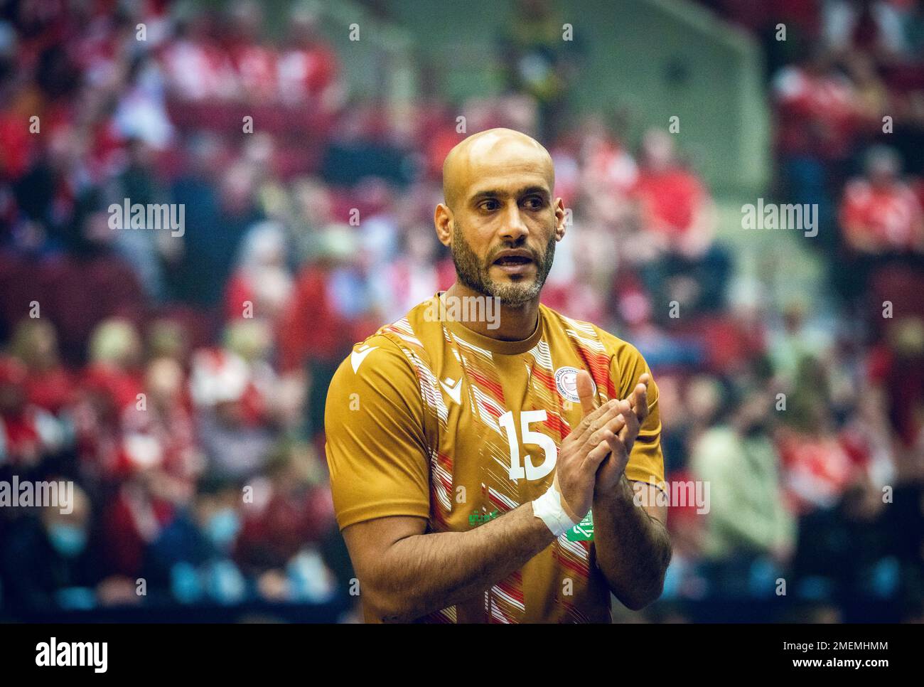 Malmo, Sweden. 23rd Jan, 2023. Mohamed Abdulredha (15) of Bahrain seen during the IHF World ...