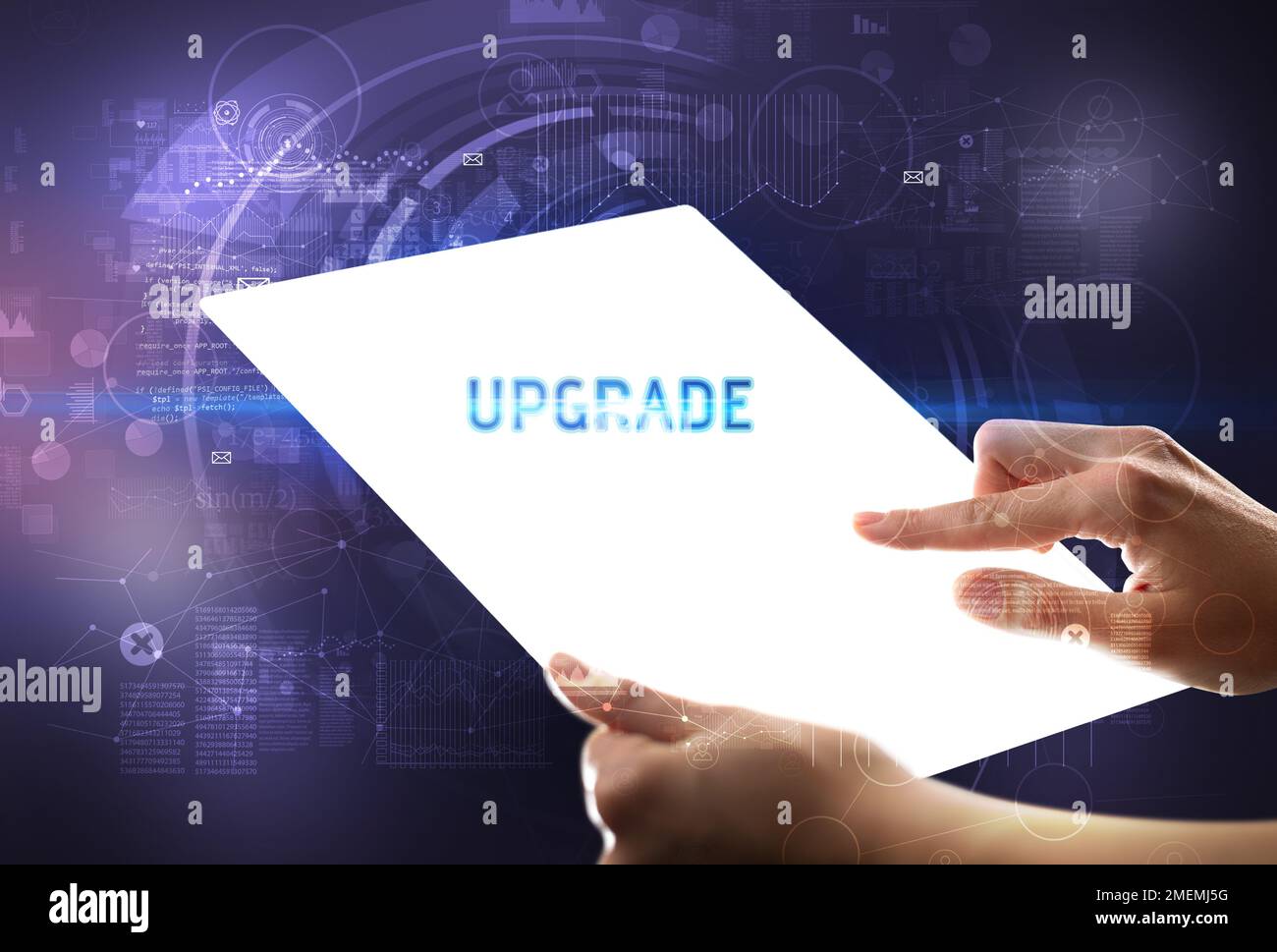 Hand holdig futuristic tablet , technology concept Stock Photo - Alamy