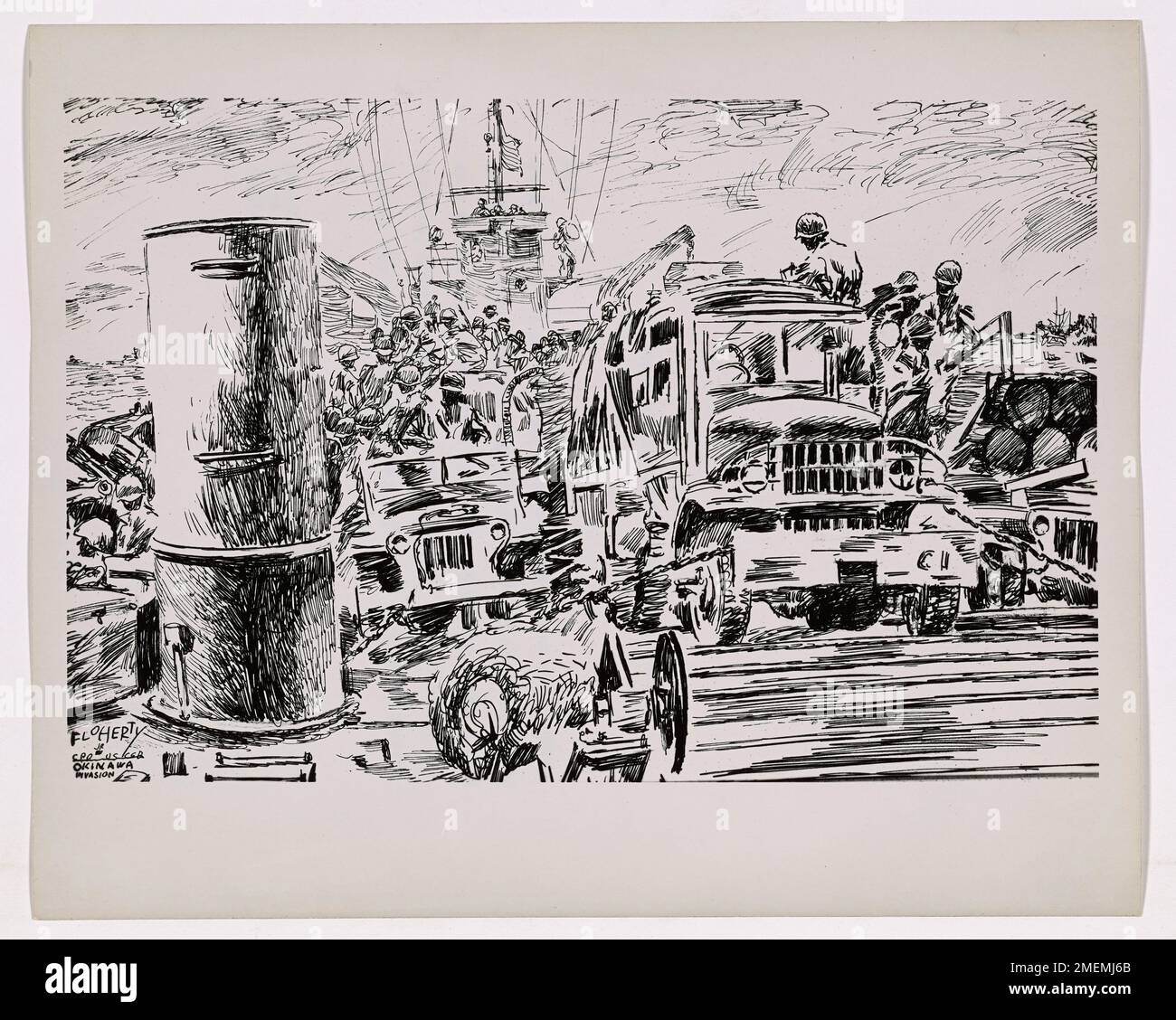 A Coast Guard-manned LST (Landing Ship Tank) is depicted in artwork ...