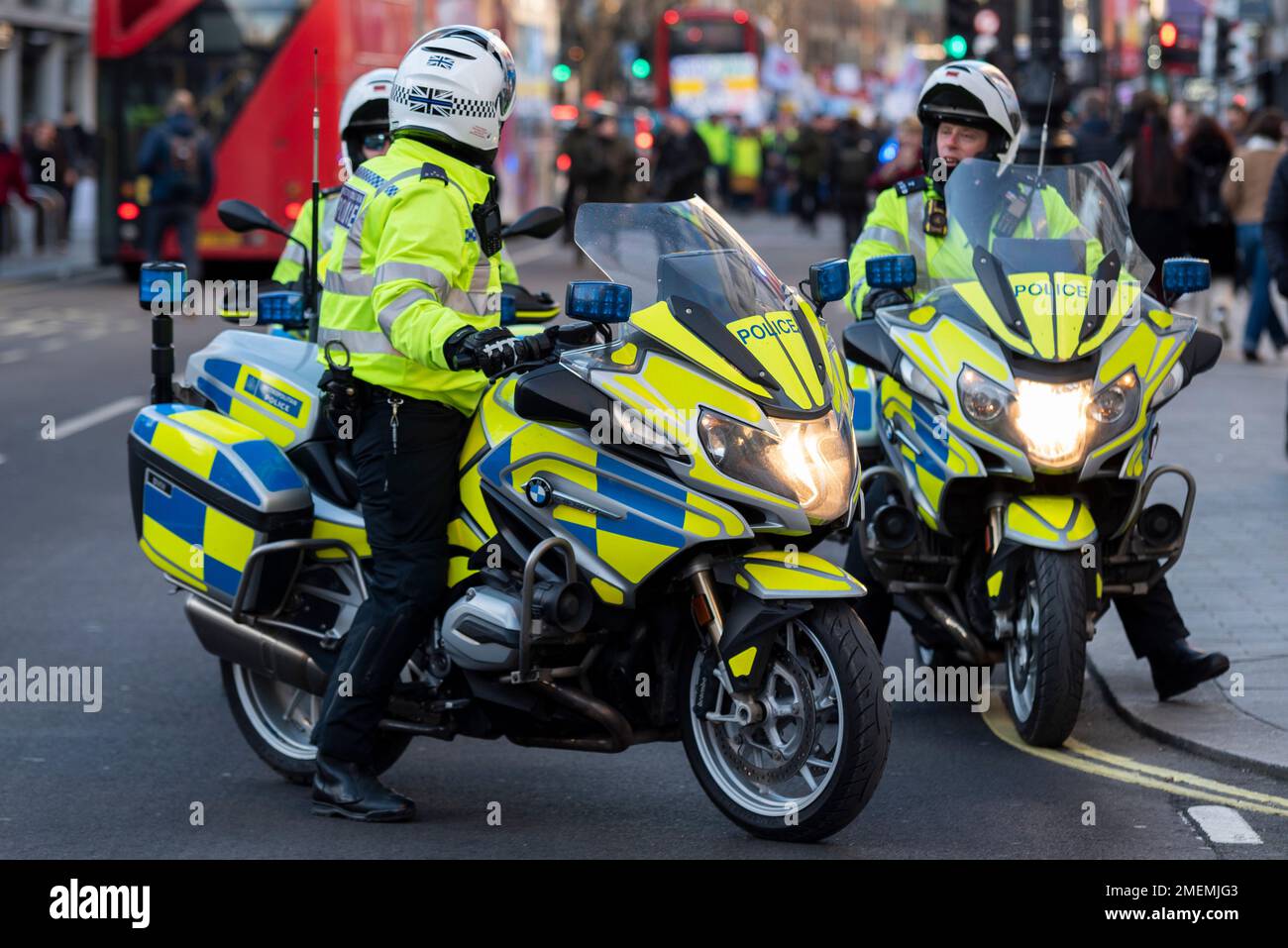 Metropolitan Police motorcycle riders in London preparing a rolling ...
