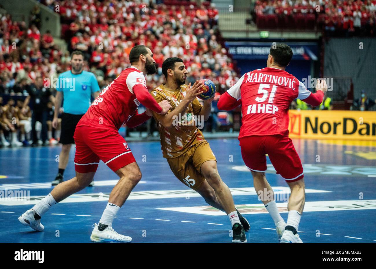 Malmo, Sweden. 23rd Jan, 2023. Mohamed Mohamed (95) of Bahrain seen during the IHF World ...
