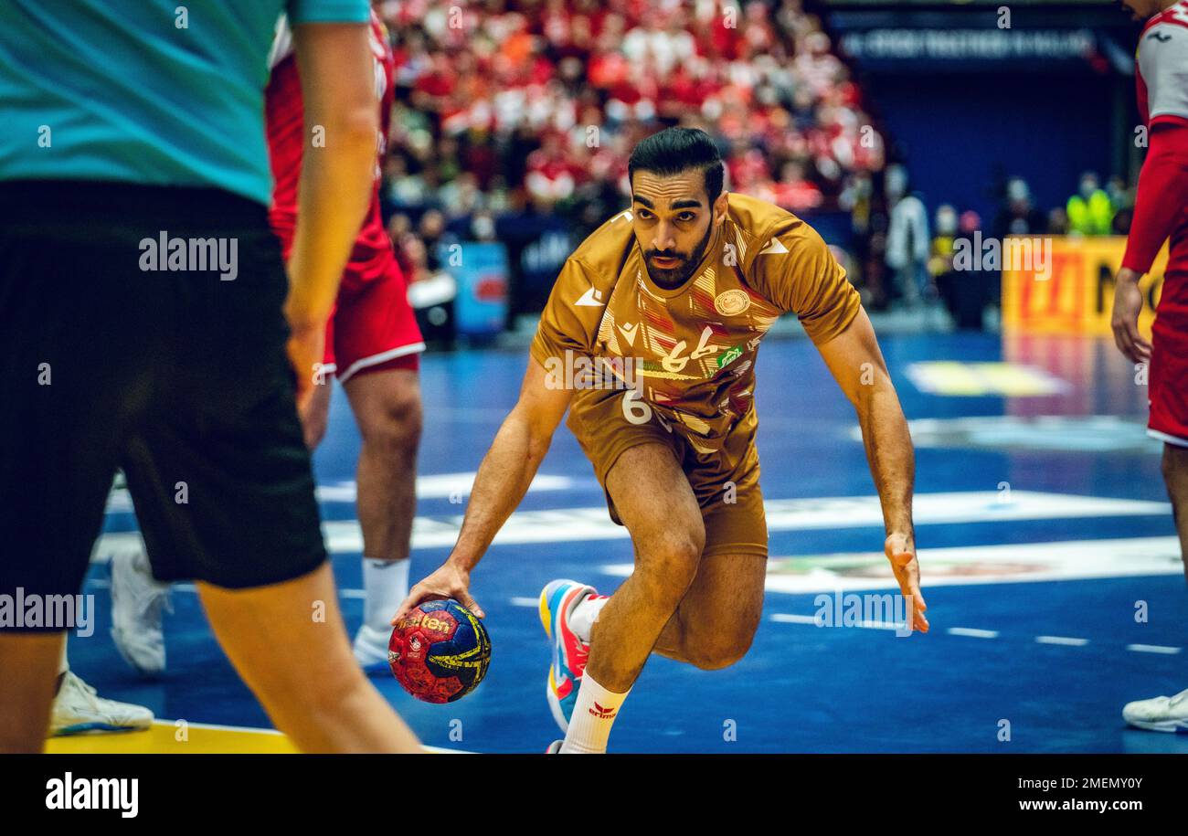 Malmo, Sweden. 23rd Jan, 2023. Komail Mahfoodh (66) of Bahrain seen ...