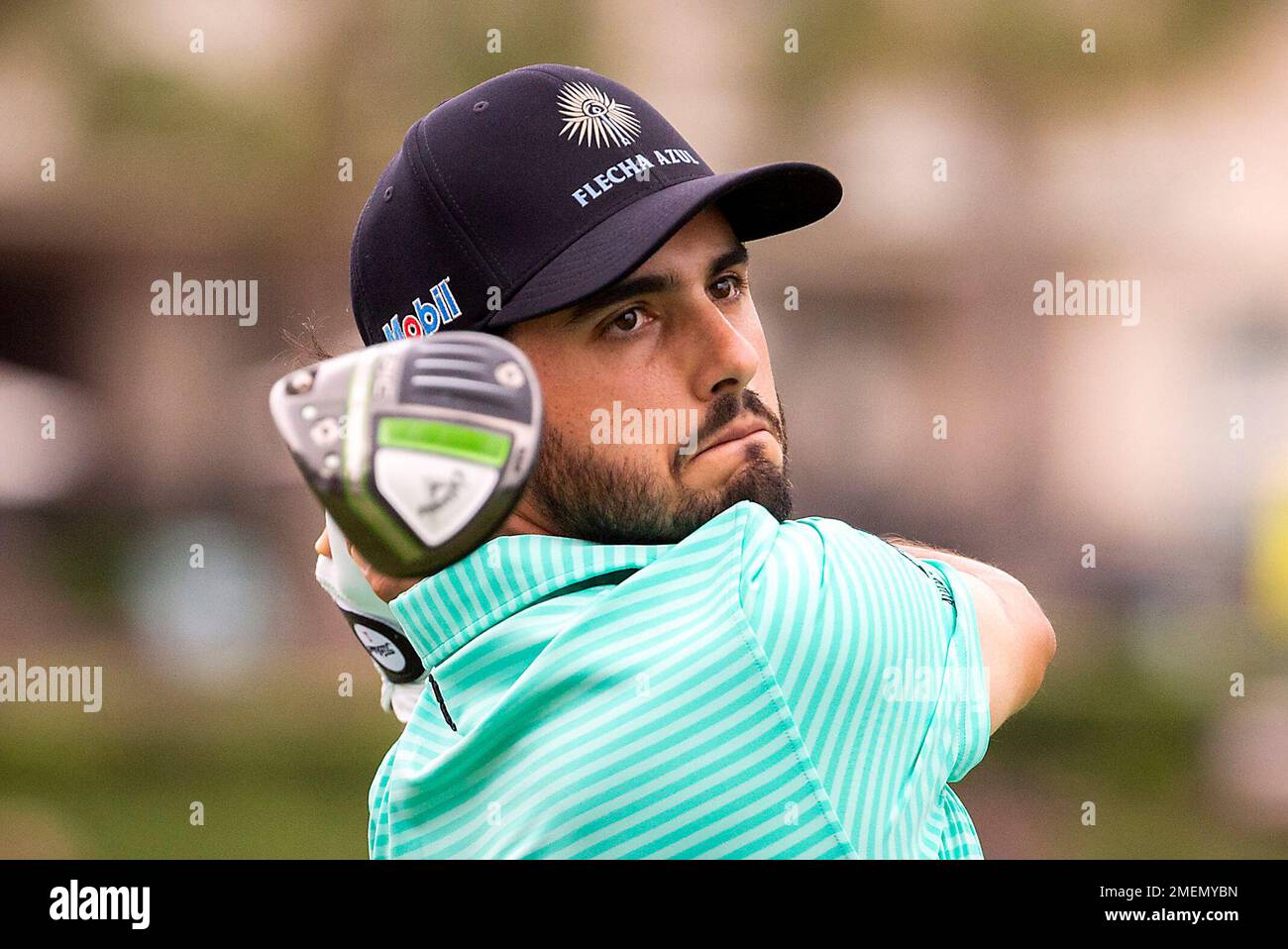 Abraham Ancer, of Mexico, watches his drive off the 10th tee during the ...