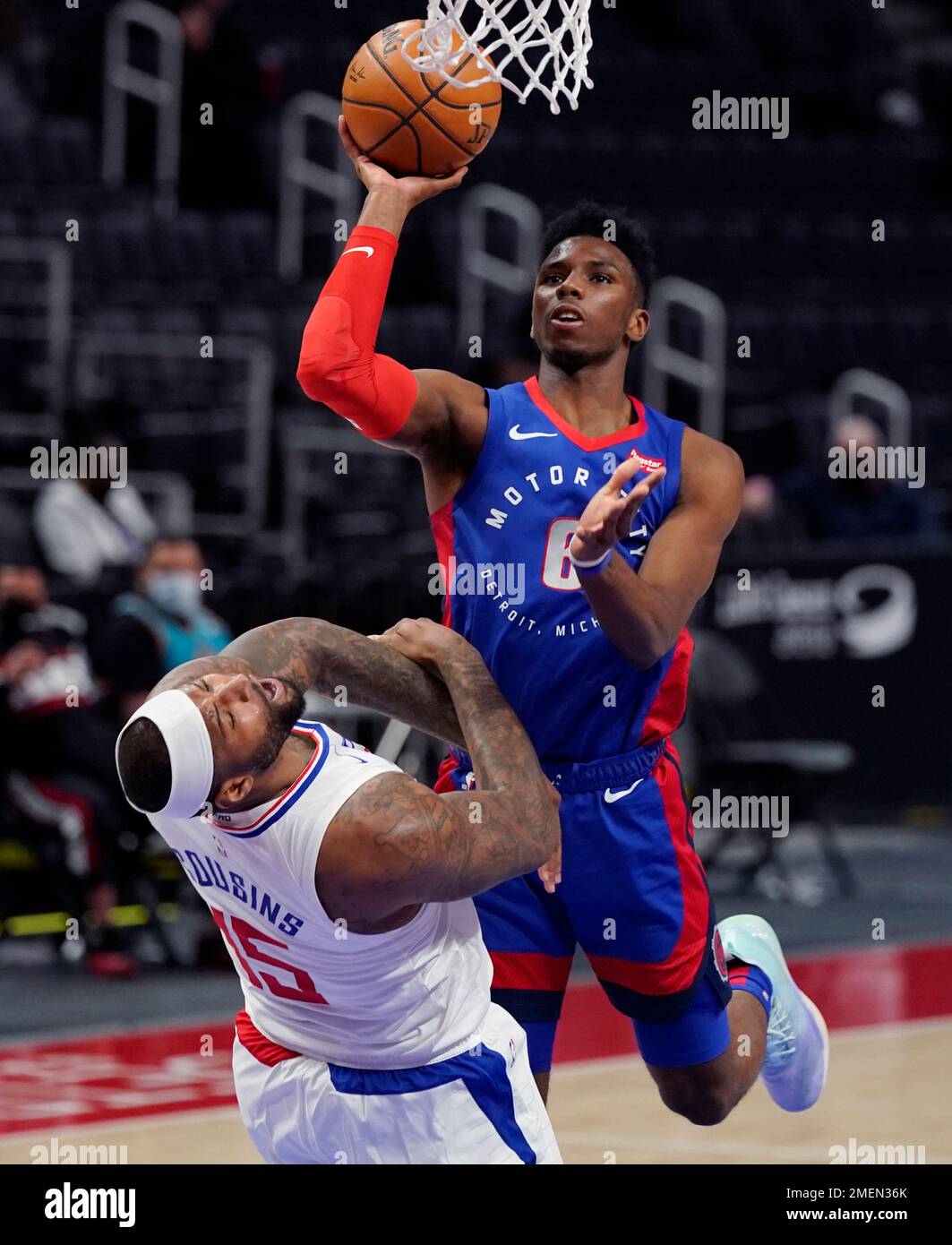 Detroit Pistons guard Hamidou Diallo runs into Los Angeles Clippers ...