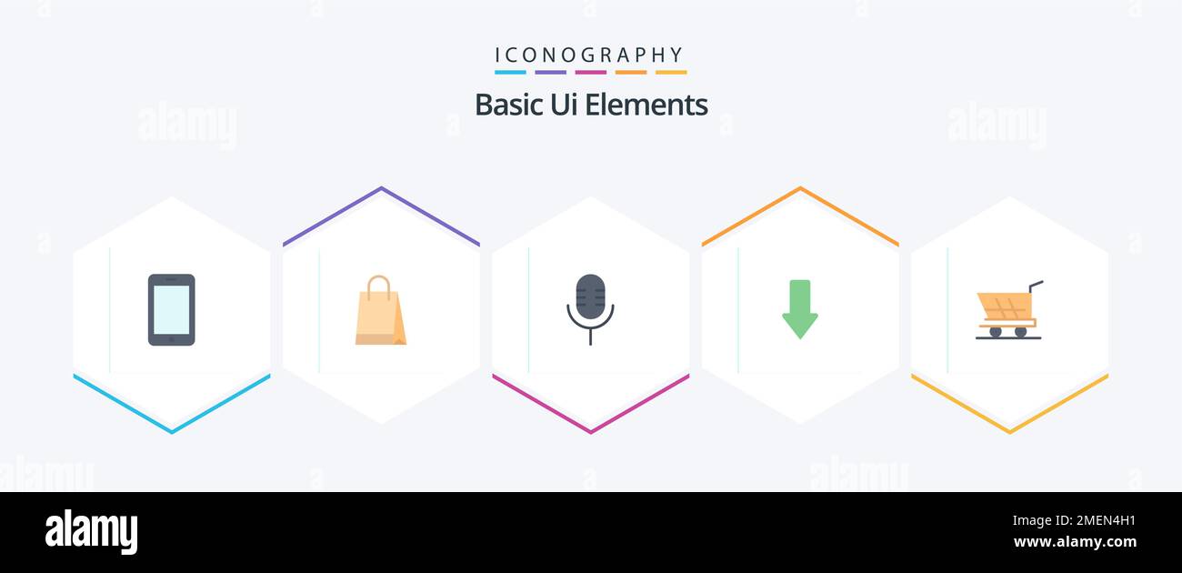 Basic Ui Elements 25 Flat icon pack including trolley. download. mic ...