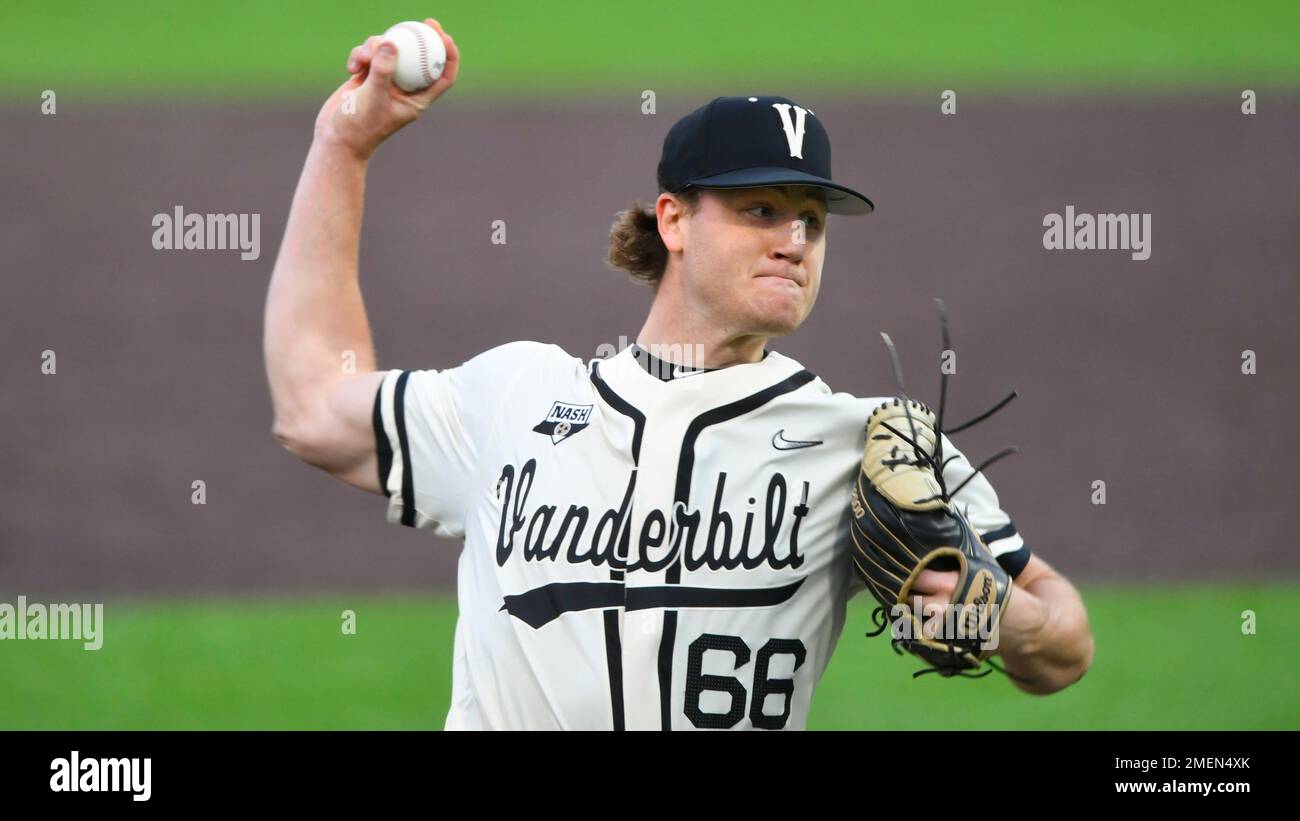 Vanderbilt's Thomas Schultz plays in an NCAA college baseball game ...