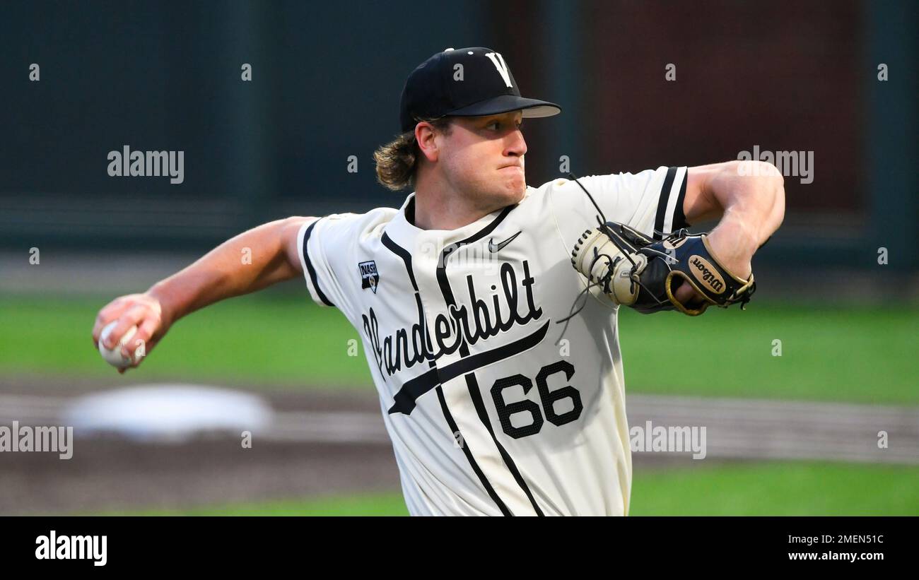 Vanderbilt's Thomas Schultz pitches in an NCAA college baseball game ...