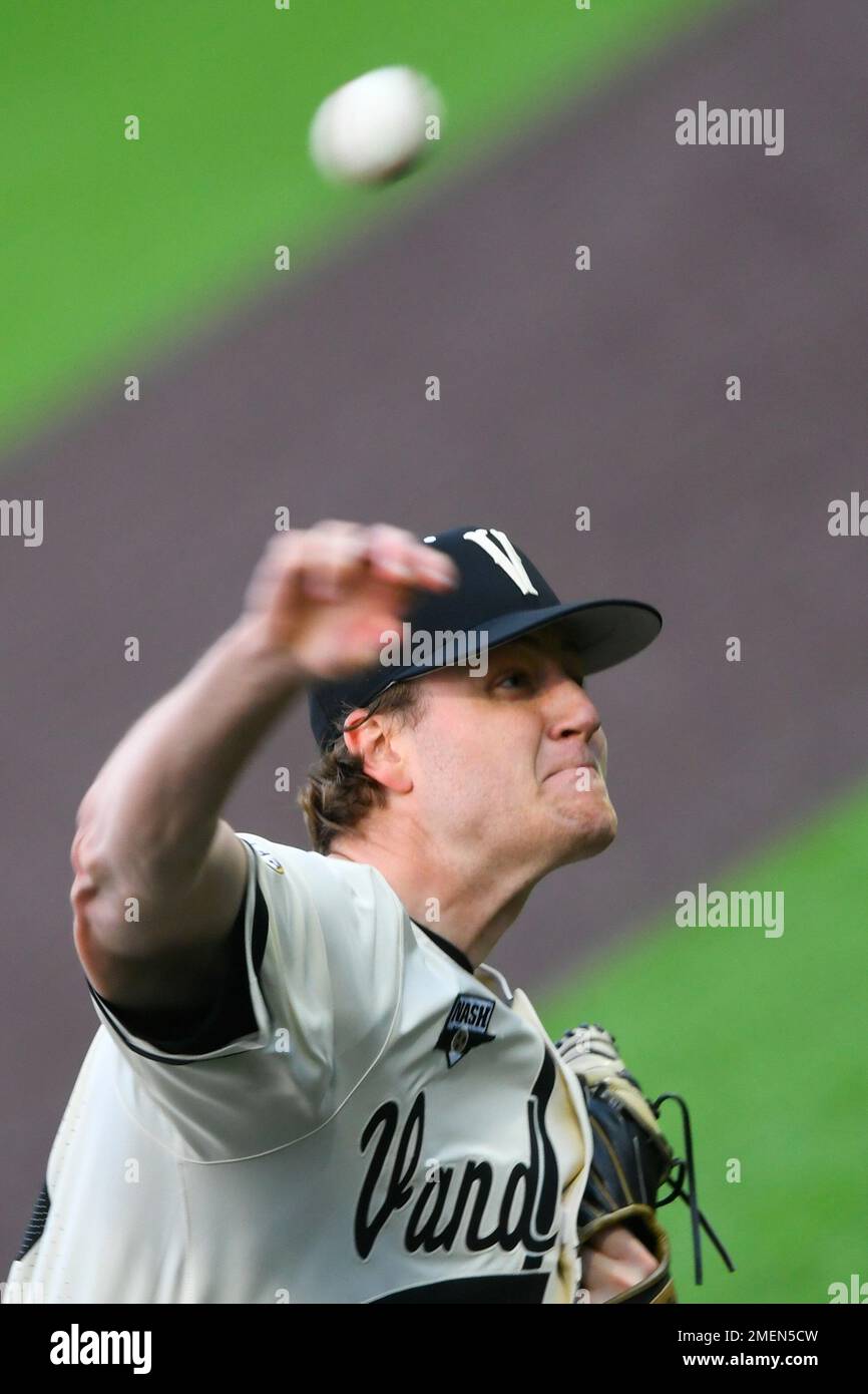 Vanderbilt's Thomas Schultz pitches in an NCAA college baseball game ...