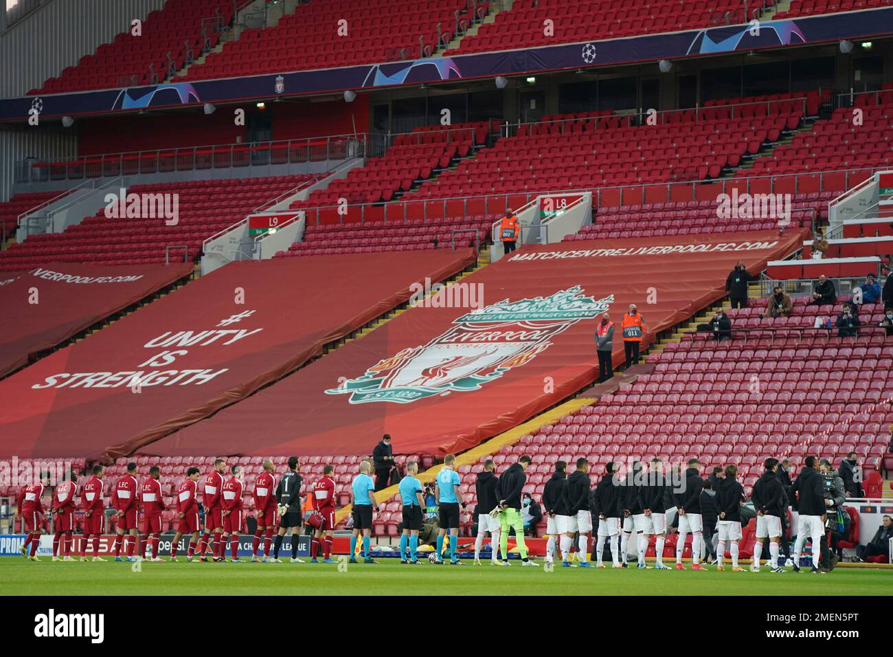 Liverpool and Real Madrid players lines up for the Champions League ...