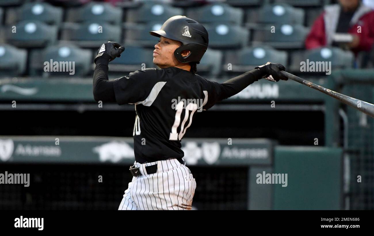Pine Bluff batter Dante Leach (10) against Arkansas during an NCAA ...