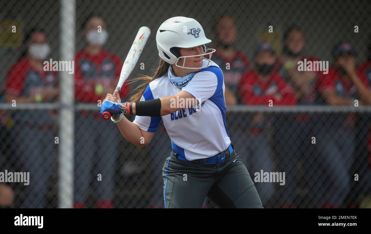 Central Connecticut State's Meg Dugas (20) during an NCAA softball game ...