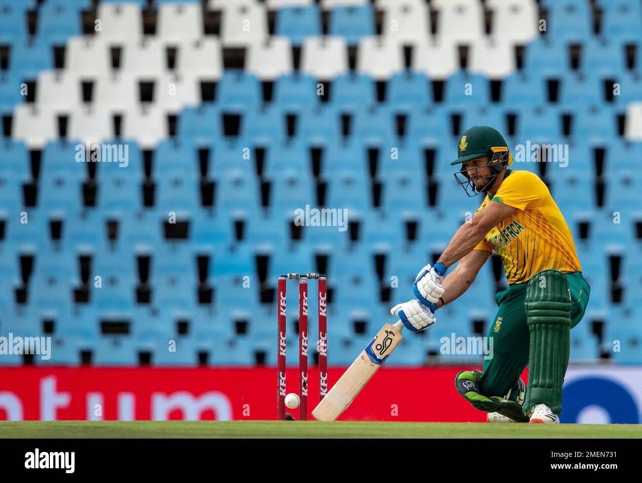 South Africa's batsman Janneman Malan plays a shot during the fourth ...