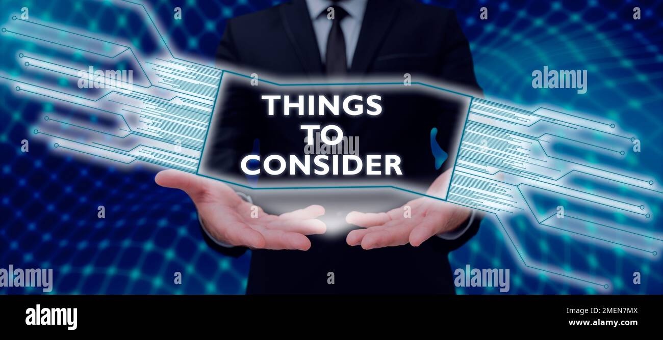 Inspiration showing sign Things To Consider. Word Written on list to ...