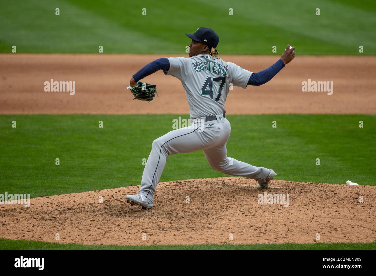 Seattle Mariners' Rafael Montero throws to the Minnesota Twins at a ...