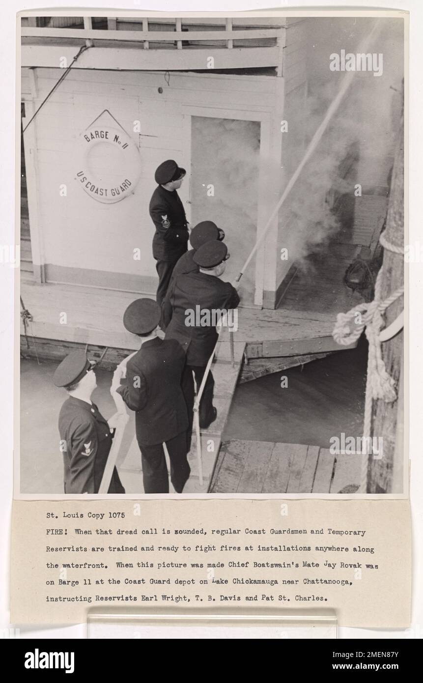 Photograph of Fire Fighting Instruction at Barge 11, Coast Guard Depot ...