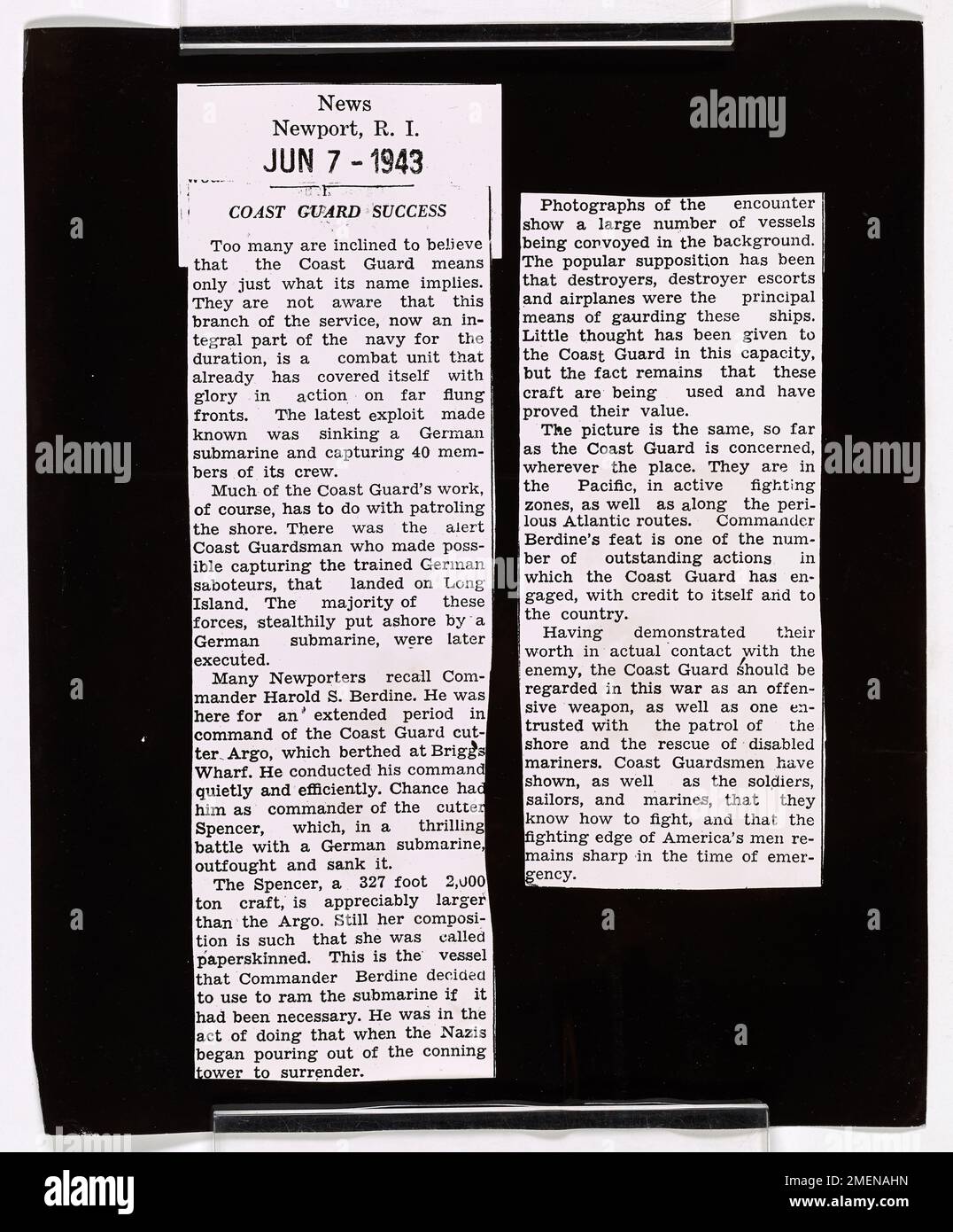 Newspaper clippings detailing the activities of the U.S. Coast Guard ...