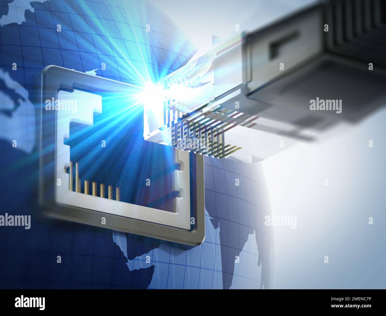 Global network with a network socket on the globe. 3D illustration ...