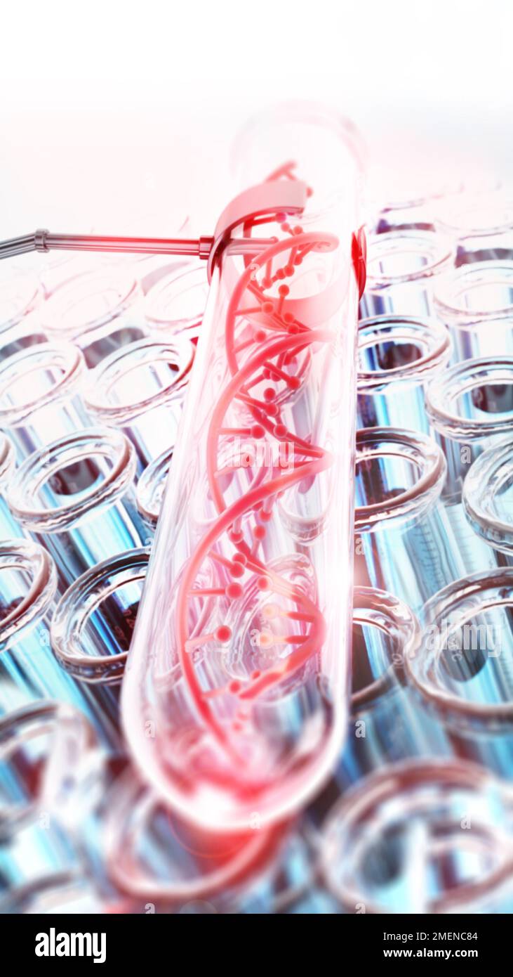DNA double helix inside test tube. 3D illustration Stock Photo - Alamy
