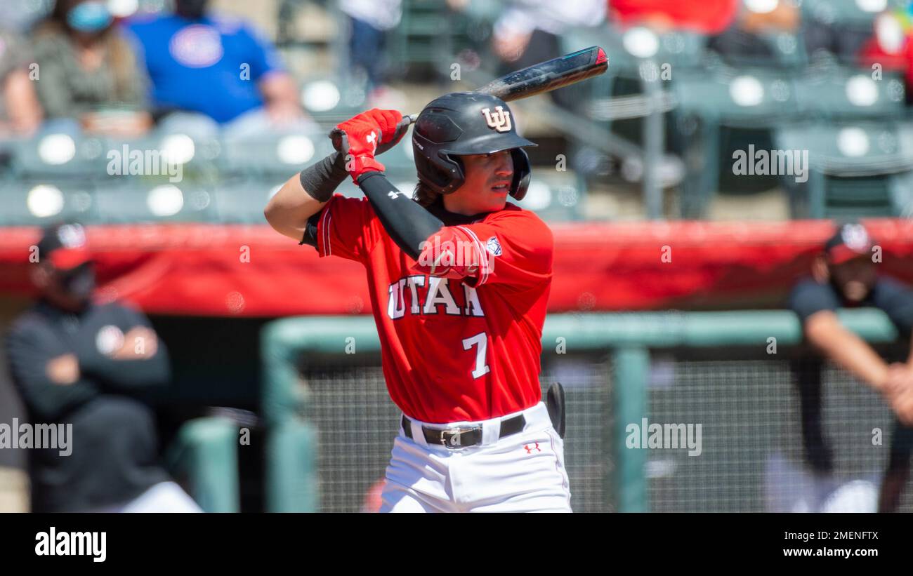 Utah infielder Chase Fernlund (7) bats during an NCAA baseball game on ...