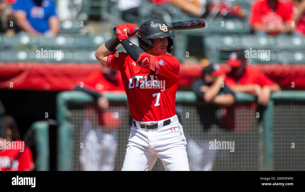 Utah infielder Chase Fernlund (7) bats during an NCAA baseball game on ...