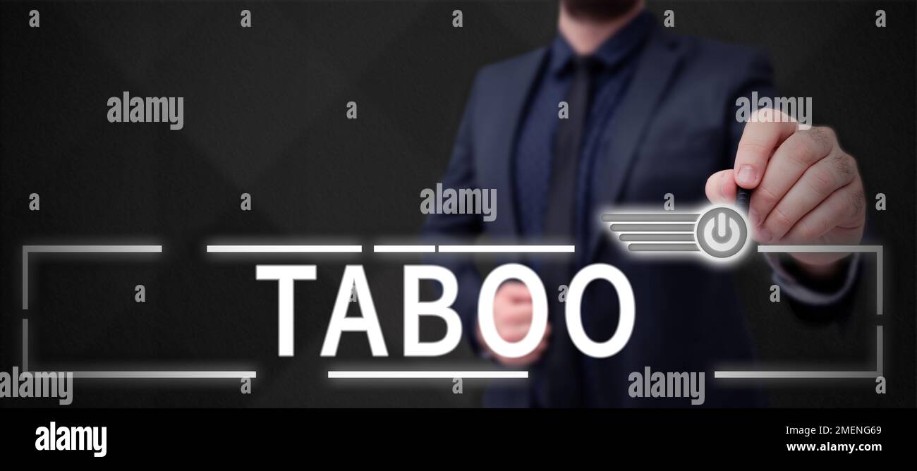 Text caption presenting Taboo, Business showcase a social or religious ...
