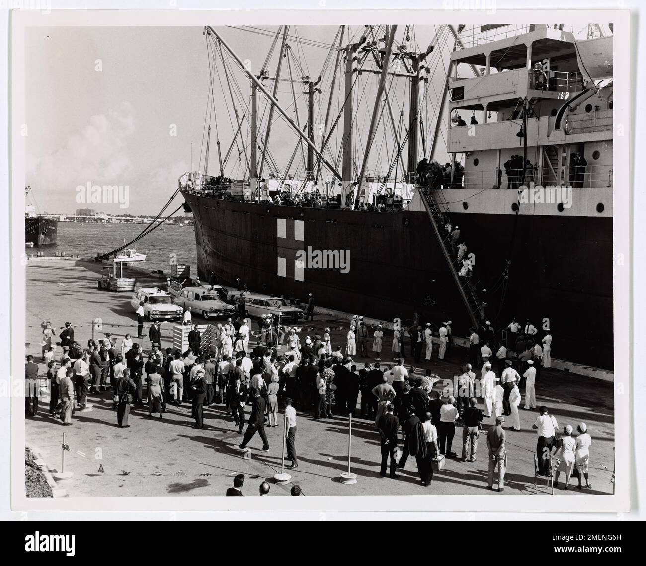 A crowd of reporters gathers at Port Everglades, Florida, awaiting the ...