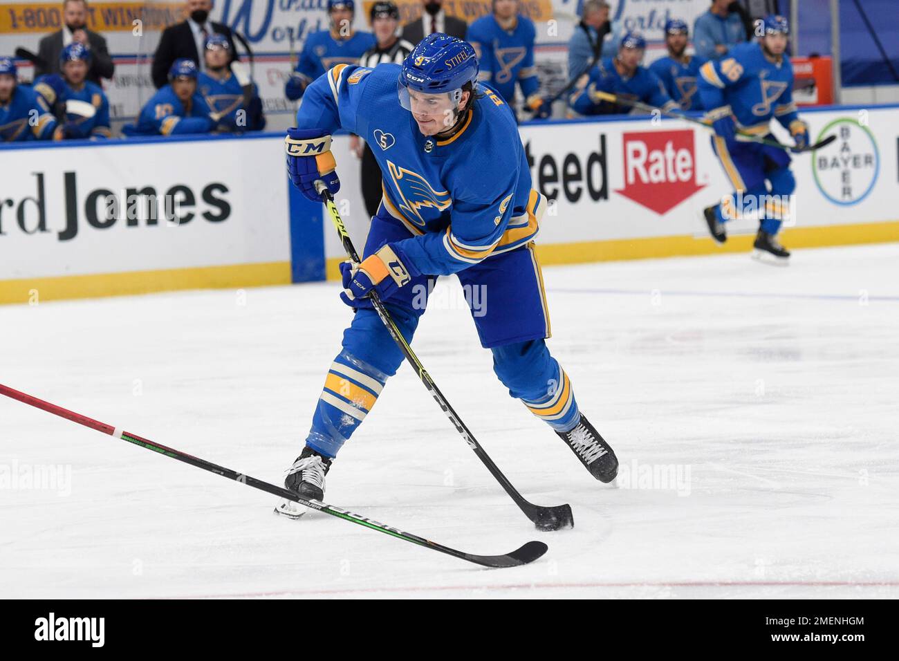 St. Louis Blues' Sammy Blais (9) takes a shot against the Minnesota ...