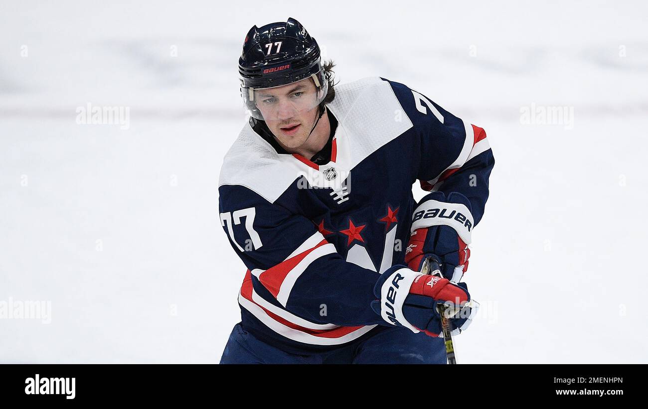 Washington Capitals right wing T.J. Oshie (77) warms up before an NHL ...
