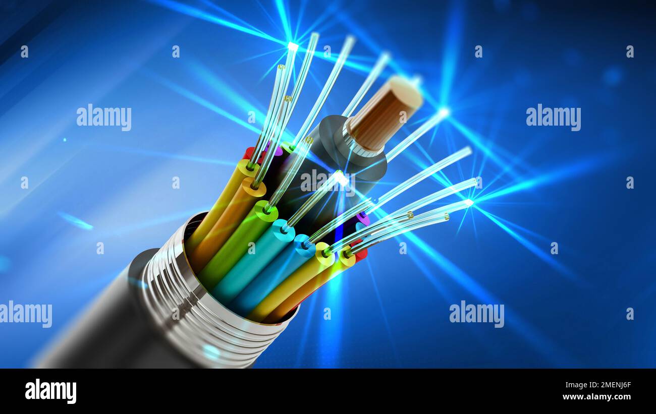 Fiber optical cable detail. 3D illustration Stock Photo - Alamy