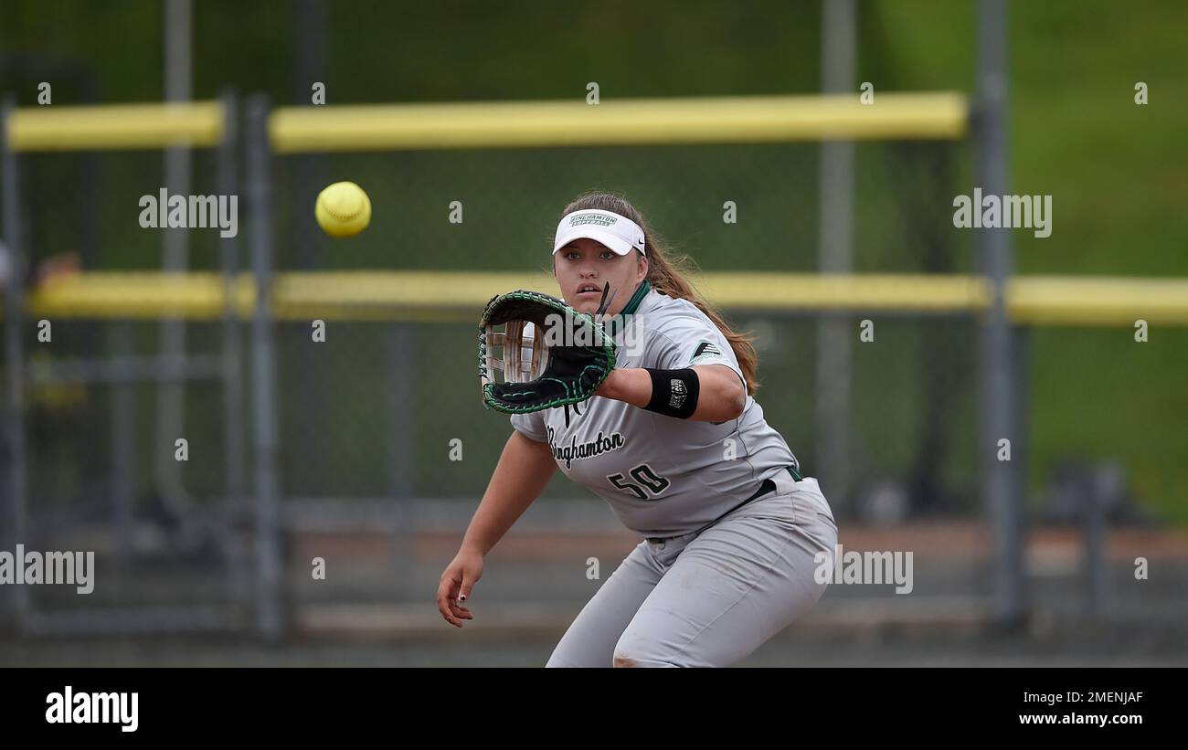 Binghamton's Madison Germano during an NCAA softball game on Saturday ...