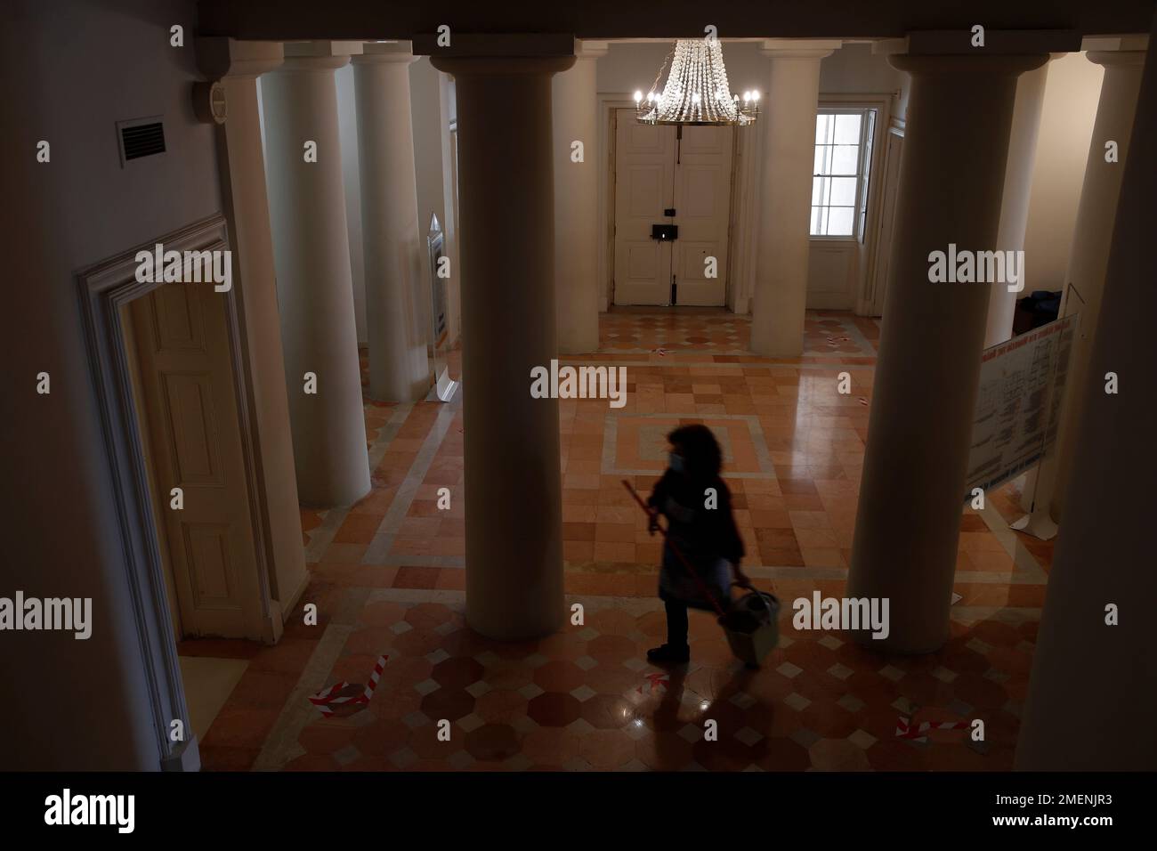 The interior of Mon Repos Palace, currently a museum, on Corfu island ...