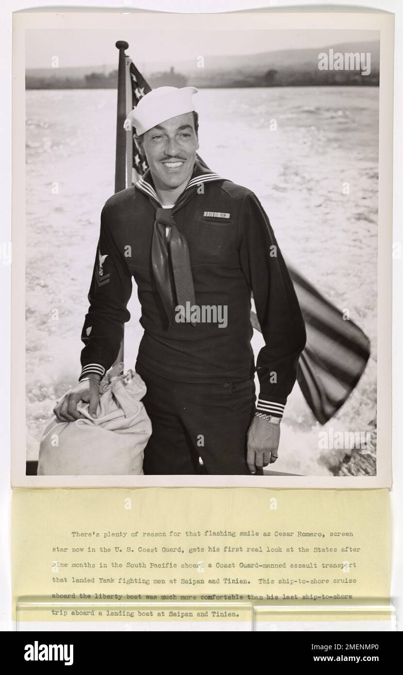 Cesar Romero, screen star now in the U. S. Coast Guard, gets his first ...
