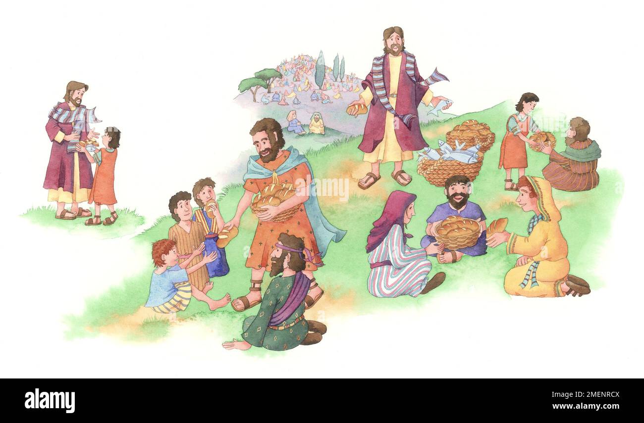 Men handing out loaves of bread to children Stock Photo - Alamy