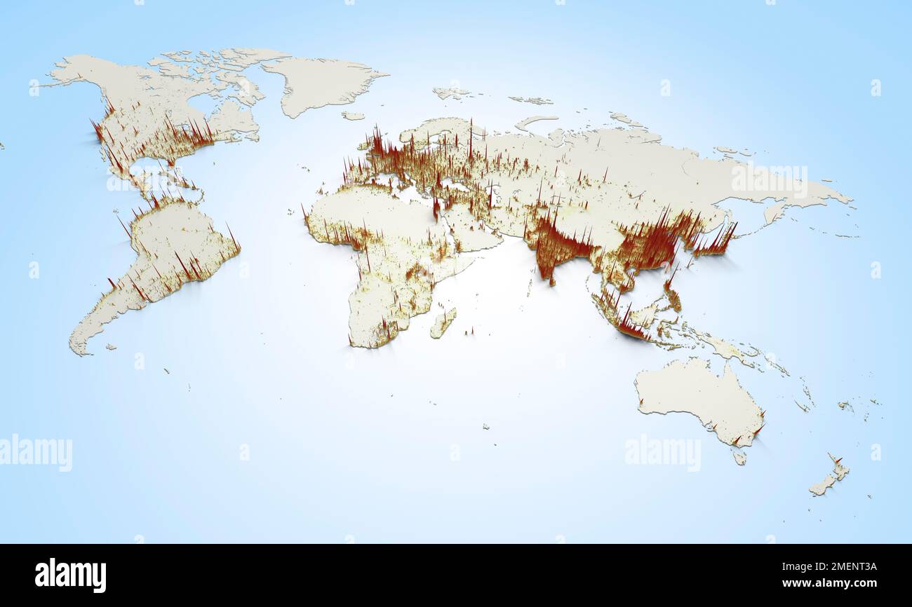 World Population Density 3d 107 World Population Density Map Stock