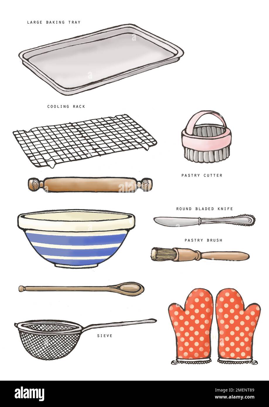 Illustration, equipment for making scones including cutter Stock Photo ...