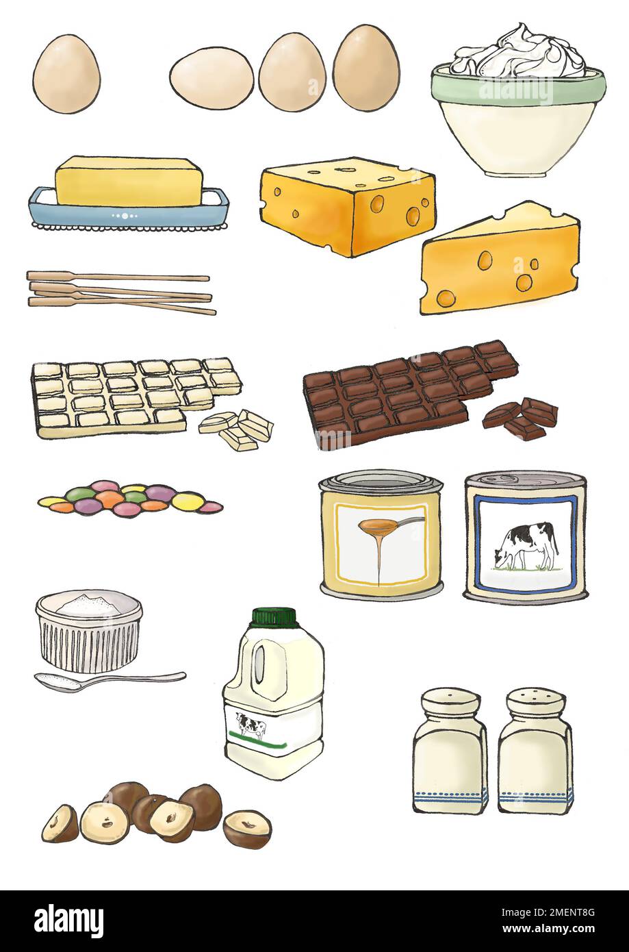 Illustration, various cooking and baking ingredients Stock Photo - Alamy