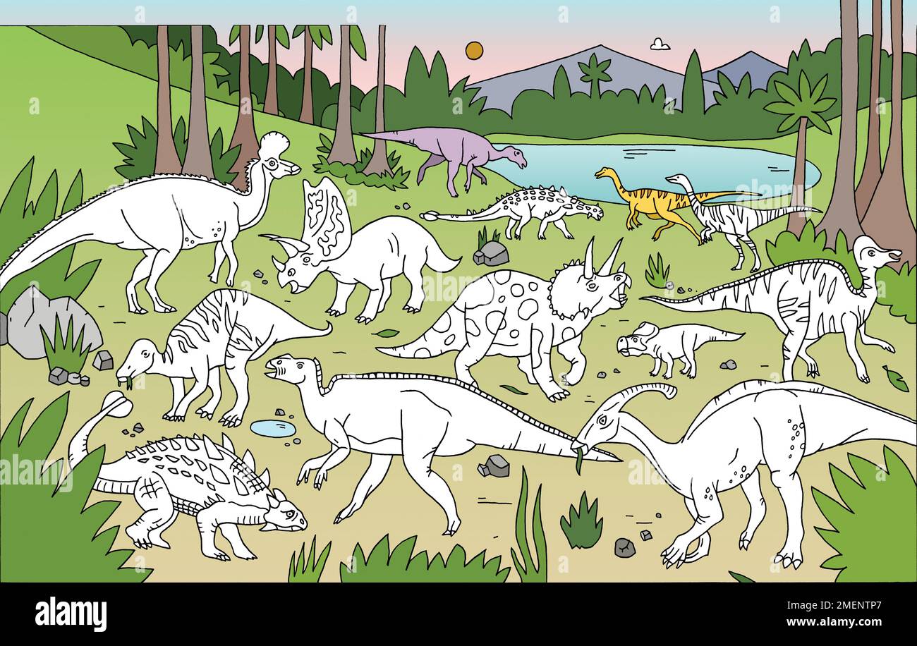 Dinosaurs in prehistoric landscape Stock Photo - Alamy