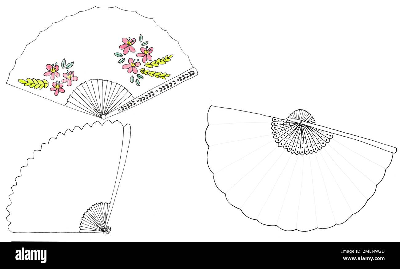 Three folding fans Cut Out Stock Images & Pictures - Alamy