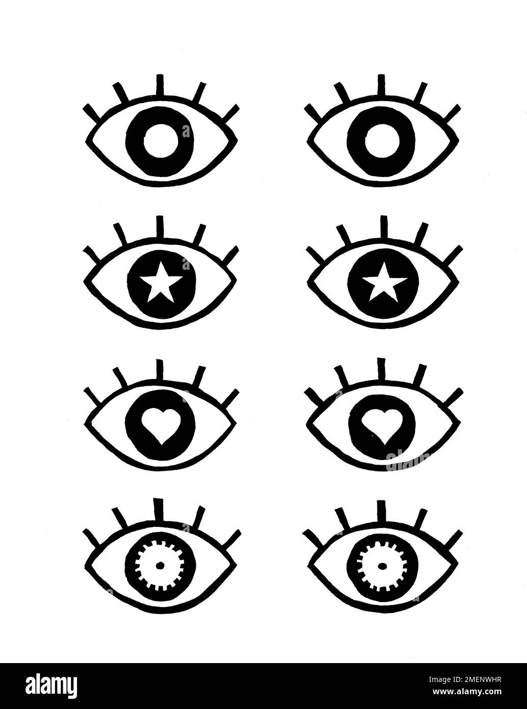 Black And White Illustration Of Four Sets Of Eyes Each With A Different Shape Superimposed On