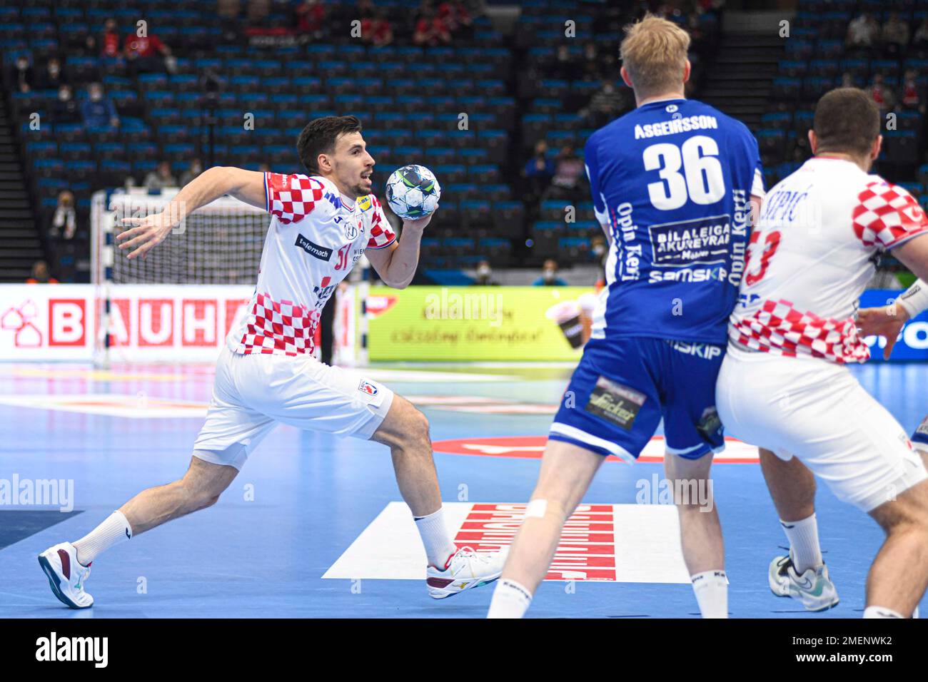 Ivan Martinovic (Croatia) against Iceland. EHF Euro 2022. Main Round ...