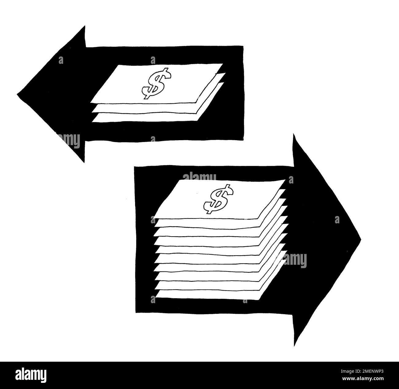 Black and white illustration of two arrows containing money Stock Photo ...