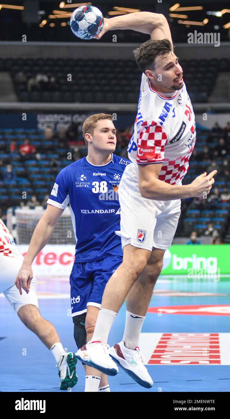 Ivan Martinovic (Croatia) against Iceland. EHF Euro 2022. Main Round ...