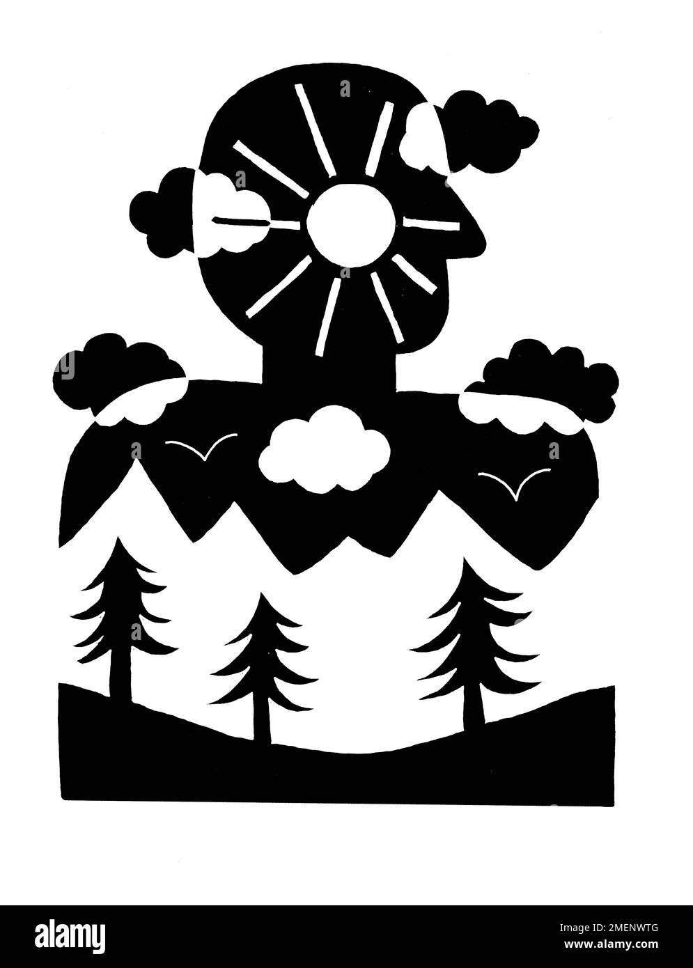 Black & white artwork of elements of nature superimposed on figure ...